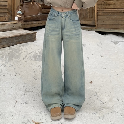 3MER怀旧调调厚绒直筒牛仔裤