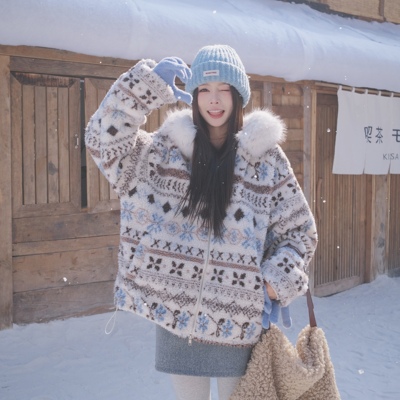 3MER费尔岛羊羔毛可拆卸毛领外套