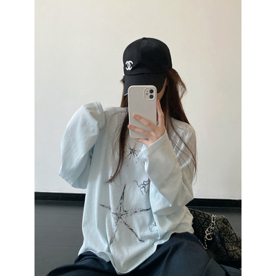 长袖t恤海岛罩衫宽松打底内搭女