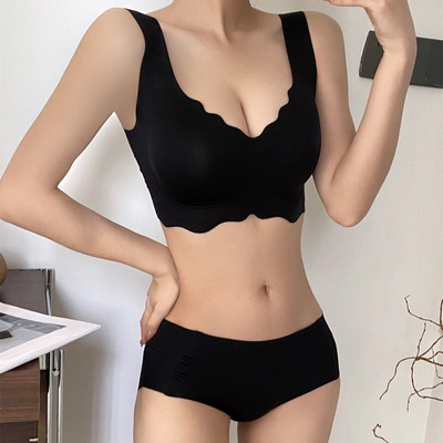Cooky Kiss无尺码桑蚕丝内衣套装裸感无痕聚拢女士文胸内裤一片式