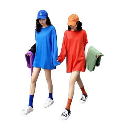 ins闺蜜装糖果色长袖显瘦海蓝色