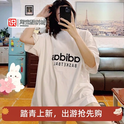 阿迪达斯男女微高领宽松短袖T恤