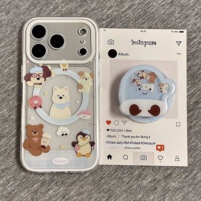 二合一jellycat小狗企鹅磁吸支架适用真我GT8/15手机壳GTNeo高级感V13可爱RealmeV25简约PRO/V23/V25/Q5女Q3s