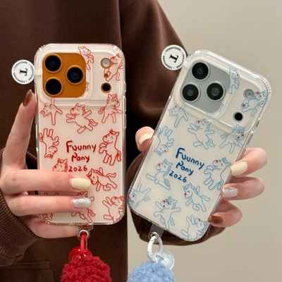 2026新年线条玩耍小马手拎绳适用OPPO A6i/5/Reno15/14/13pro手机壳findx9女X7ultra/X6/A3/2X防摔X8S+A58/96