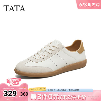 TATA他她男鞋2026春季德训鞋系带百搭休闲鞋厚底圆头鞋子PHP01AM6