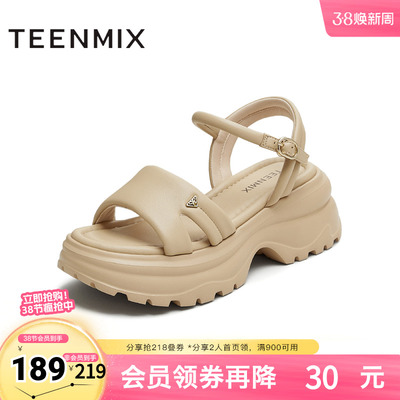 天美意2025新款商场同款厚底百搭小个子女休闲凉鞋BI973BL5