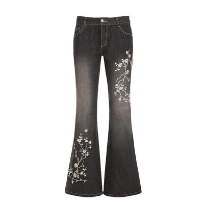 Low Rise Flared Jeans Womens Retro Y2k Baggy Denim Pants低腰