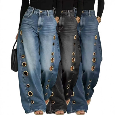 y2k baggy jeans hallow out denim pants 2026新款孔洞牛仔裤new