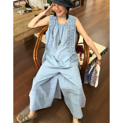 荷叶边夏季设计感新款无袖背心