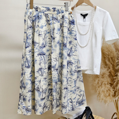 保罗彼得女士新款纯棉半裙长款松紧腰清新文艺舒适百搭YNFBQ00111