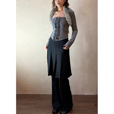 無丛 NO SERVICE 小众设计针织开衫可拆卸毛领+立体花边针织长袖