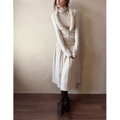 無丛NO SERVICE小众设计针织假两件上衣可拆卸毛领