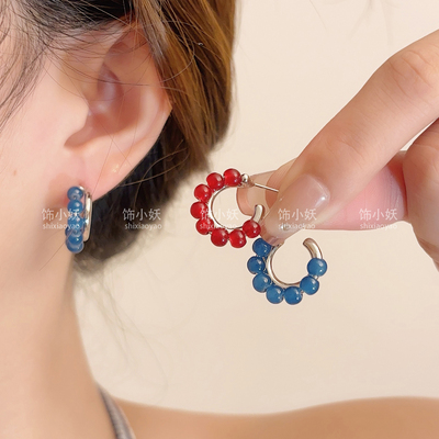 博主同款韩系ins秋冬串珠C型耳环