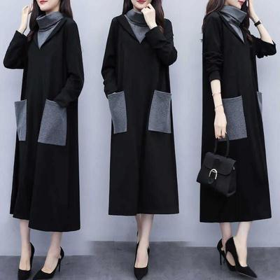 薄款加绒加厚高领过膝长袖连衣裙