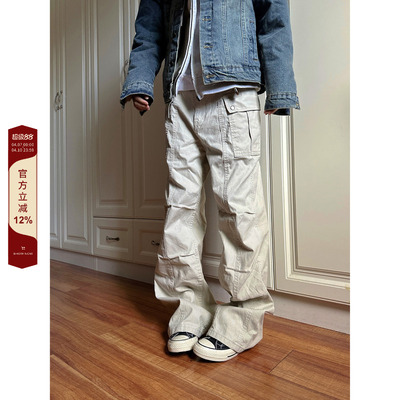 【F383】复古褶皱工装裤