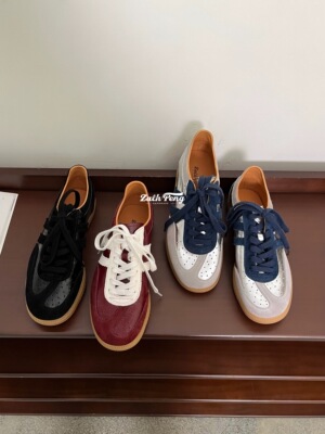 zachpeng真皮复古小众设计德训鞋女2025年新款系带运动休闲鞋板鞋