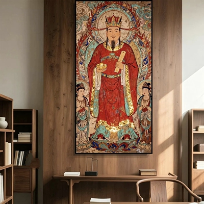 五路财神爷供奉神像茶室客厅玄关中堂壁画赵公明柴荣关羽画像挂画
