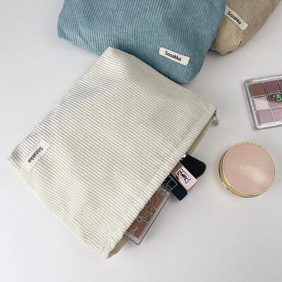 Corduroy Women Cosmetic Bag Cotton Cloth Makeup Pouch Hand T