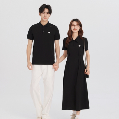 黑色爱心刺绣高级感情侣装连衣裙