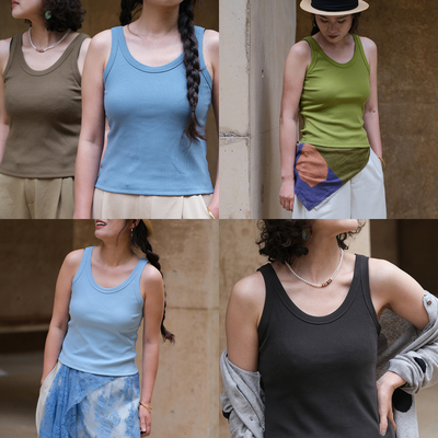 远家U领吊带背心纯色美背