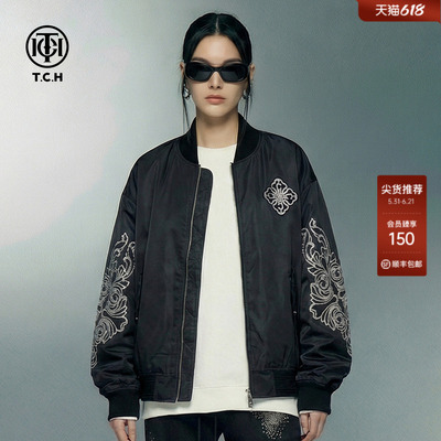 TCH高街时尚烫钻图腾棒球服宽松百搭夹克外套男女同款T78A276111