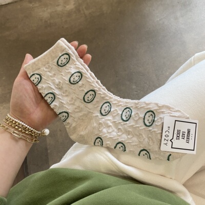 韩国爱心复古色简约风百搭袜