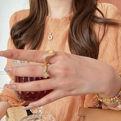 vintage中古风老花四叶草戒指