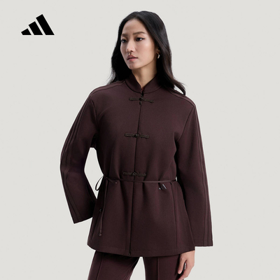 adidas阿迪达斯三叶草新中式系腰外套2026春女Suit针织夹克HY2112