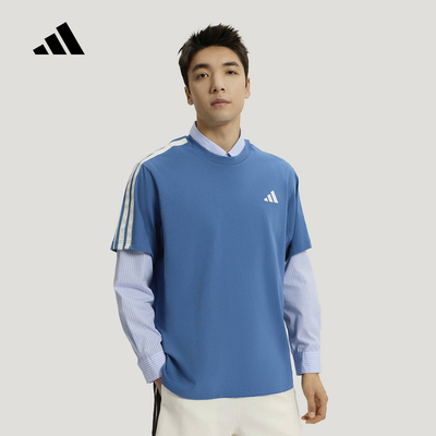 adidas阿迪达斯三条纹纯色简约半截袖2026夏男宽松短袖T恤 KR2492