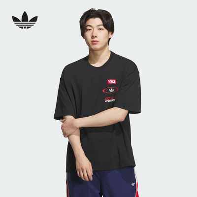 adidas阿迪达斯三叶草赛车风棉质半截袖2025秋男短袖T恤 KH1197