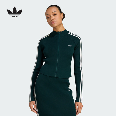 adidas阿迪达斯三叶草修身夹克2025秋女TRACK TOP针织外套 JY2599