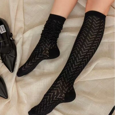 韩国小腿袜 ksox镂空薄款复古风女袜莫代尔轻薄透气堆堆袜 及膝袜