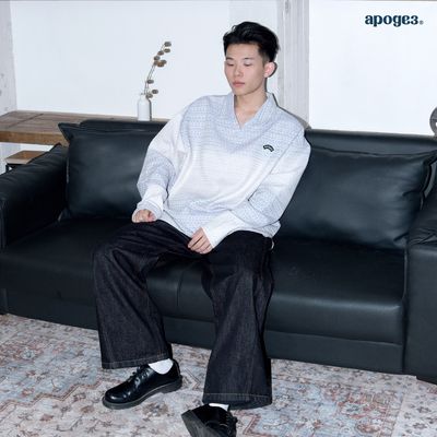 APOGE3阿保机 秋冬季渐变色针织衫女男线衣潮牌宽松套头翻领毛衣