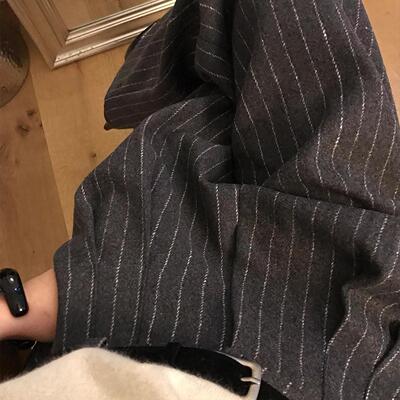 tach damas高级灰色竖条纹打褶阔腿西装裤直筒显瘦高腰气质拖地裤
