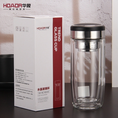 华象2169高硼硅双层玻璃杯鹅蛋杯弧形印字礼品杯便携茶杯商务水杯