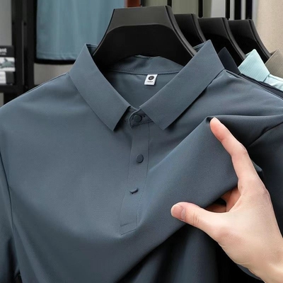 锦纶凉感冰丝polo衫短袖男士夏季弹力无痕衬衫领商务T恤速干白色