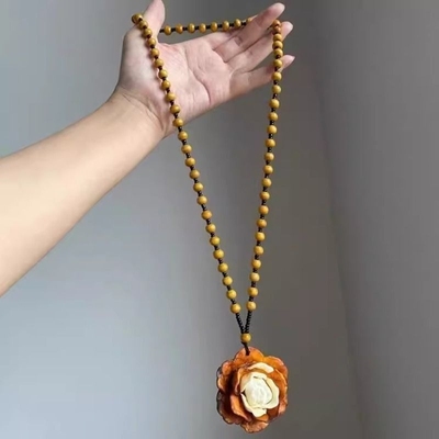 「枯木逢春」复古棕色串珠花朵项链独特百搭气质长款美拉德锁骨链