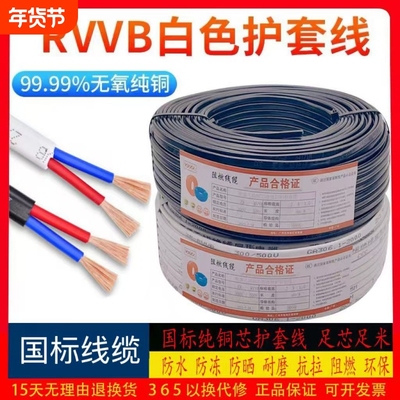 国标纯铜2芯护套线电源线