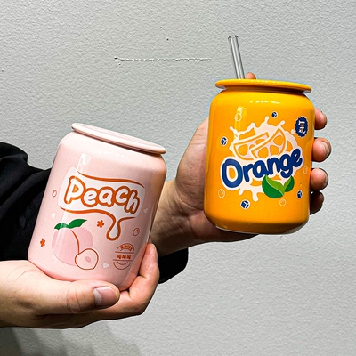 创意isn高颜值陶瓷马克杯可乐吸管杯情侣早餐杯伴手礼品带盖水果