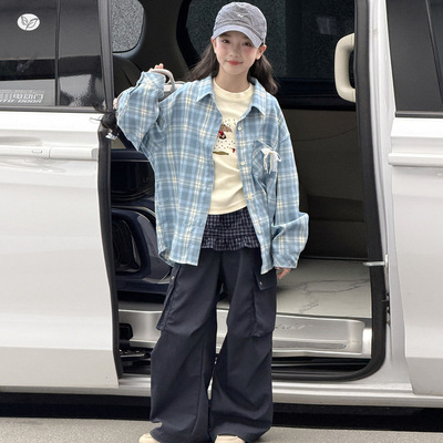 女童韩系秋季格子衬衫2026新款儿童秋装洋气女孩大童早秋穿搭上衣