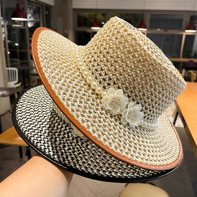 法式复古高品质平顶草帽女
