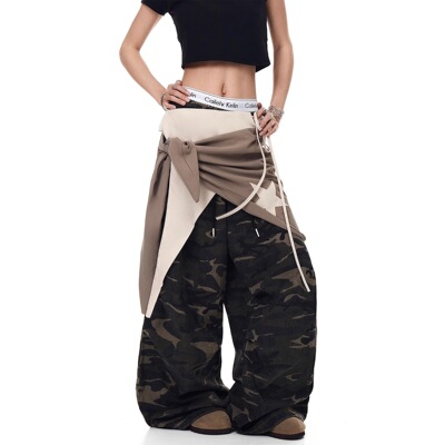 美式复古双层绑带三角巾屁帘男女