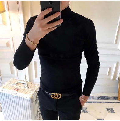 秋冬英伦绅士高领黑色长袖T恤
