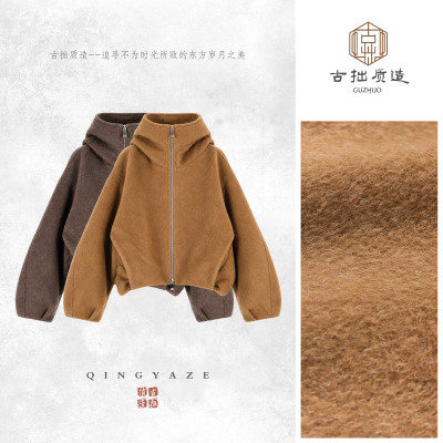 英俊连帽！进口baby llama婴级骆马底毛秋冬外套！GZ9262