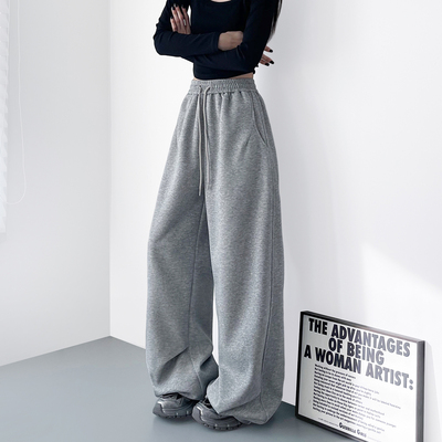 蜜略大码宽松胖MM春季纯色阔腿裤