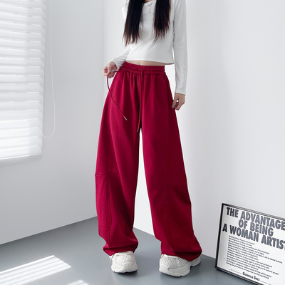 蜜略大码宽松胖MM春季纯色阔腿裤