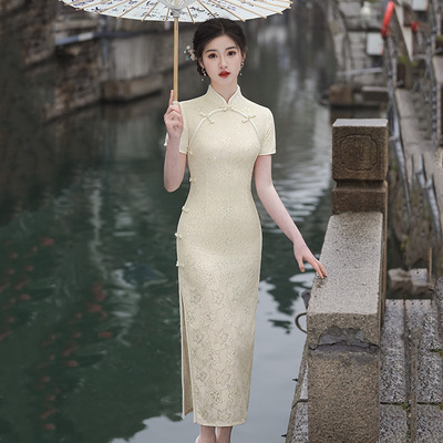 cheongsam chinese traditional qipao dress旗袍蕾丝八扣新中式