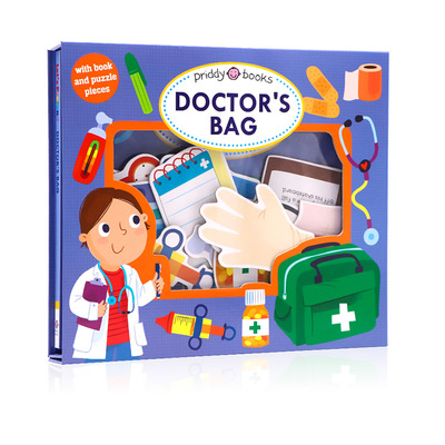 角色扮演套装 医生的药包 英文原版 Let's Pretend Doctors Bag 互动拼图游戏书玩具书活动书硬页掀翻操作书 精美礼盒装纸板书3岁+