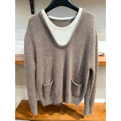 一善服饰冬上新假两件毛衣圆领套头撞色针织衫(不女sm26952