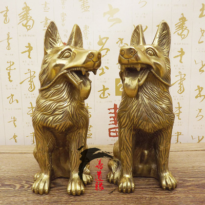 大号纯铜狗黄铜狗铜狗狼狗招财狗旺财狗生肖狗工艺品摆件一对摆设